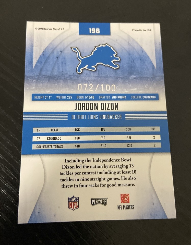 2008 Playoff Absolute Memorabilia - Spectrum Silver #196 Jordon Dizon ...