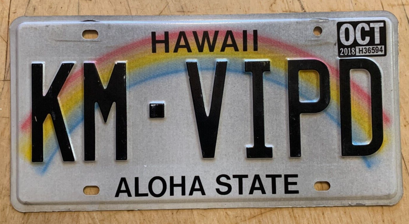 HAWAII RAINBOW VANITY LICENSE PLATE " KM VIPD " VIRGIN ISLANDS POLICE ...
