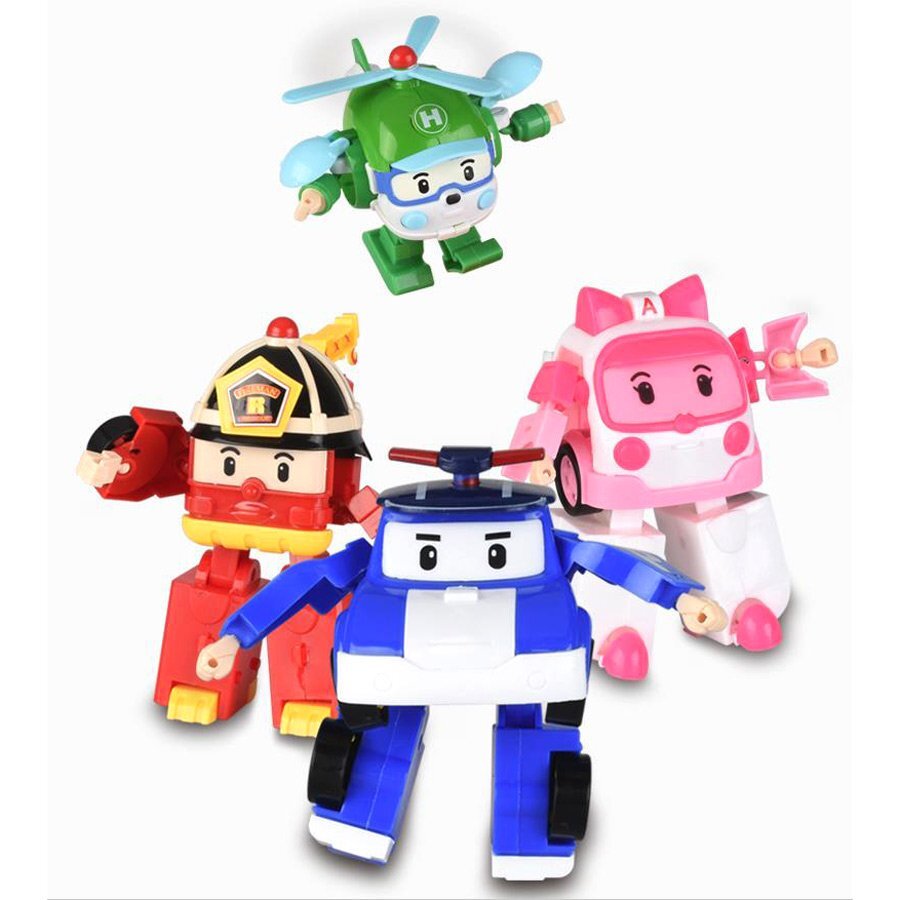 6Pcs/Set Kids Robocar Poli Ambe Roy Helly Robot Bus Toys Child ...