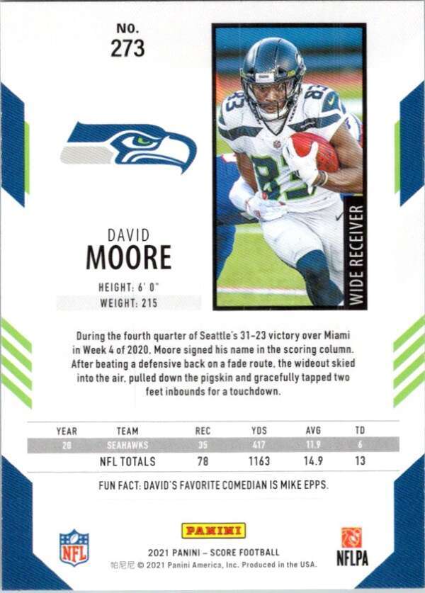 DAVID MOORE 2021 Score #273 NFL Seahawks ID:51701 | eBay