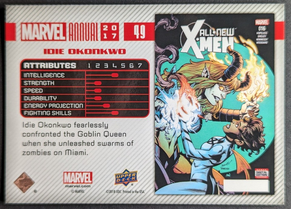Idie Okonkwo 2017 Marvel Annual Upper Deck Card #49 (NM) | eBay
