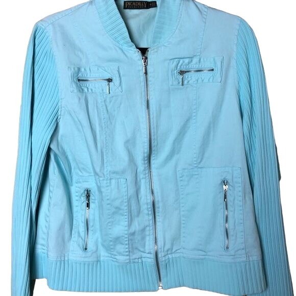 Picadilly Fashions Blue Front Zip Mixed Media Lightweight Jacket Size 8 ...