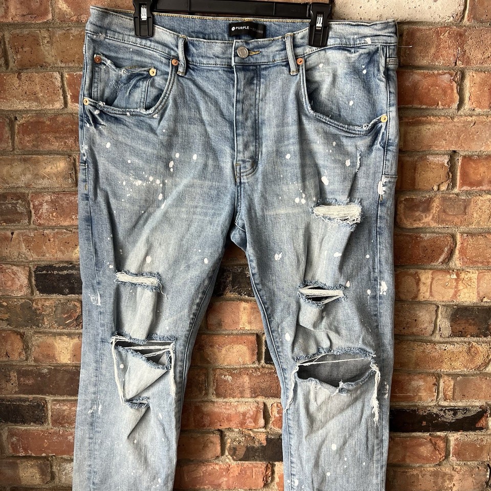 Purple Brand Size 38 Style P001 Slim Leg Button Fly Denim Paint ...