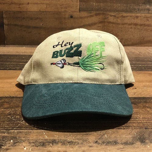 Fly Fishing Hat Strapback Cap Men Beige Hey Buzz Off Flies Lures Blue ...
