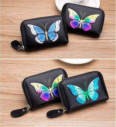 Women Wallet Leather Butterfly RFID-Blocking Coin Case Mini Credit Card ...
