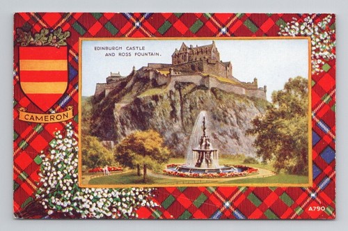 Scottish Tartan Cameron Coat of Arms Edinburgh Castle Vintage Postcard ...