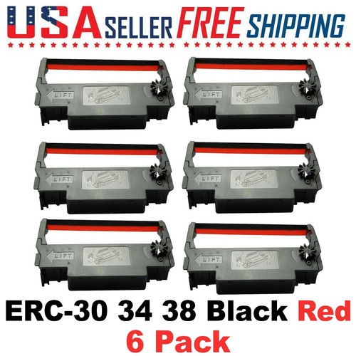 6 Pack - EPSON ERC-30 / ERC-34 / ERC-38 Ribbons Black Red Ink Ribbon ...