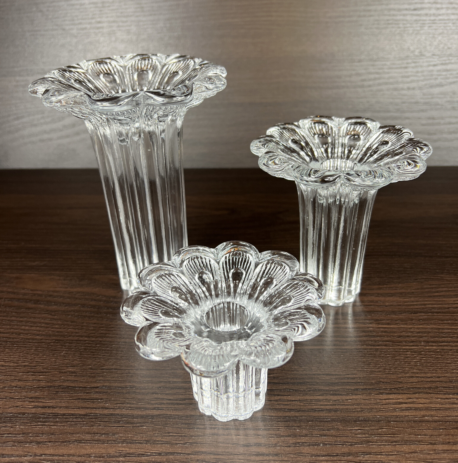 Trio Nybro Sweden Clear Art Glass Paul Isling Candle Holders Ribbed ...