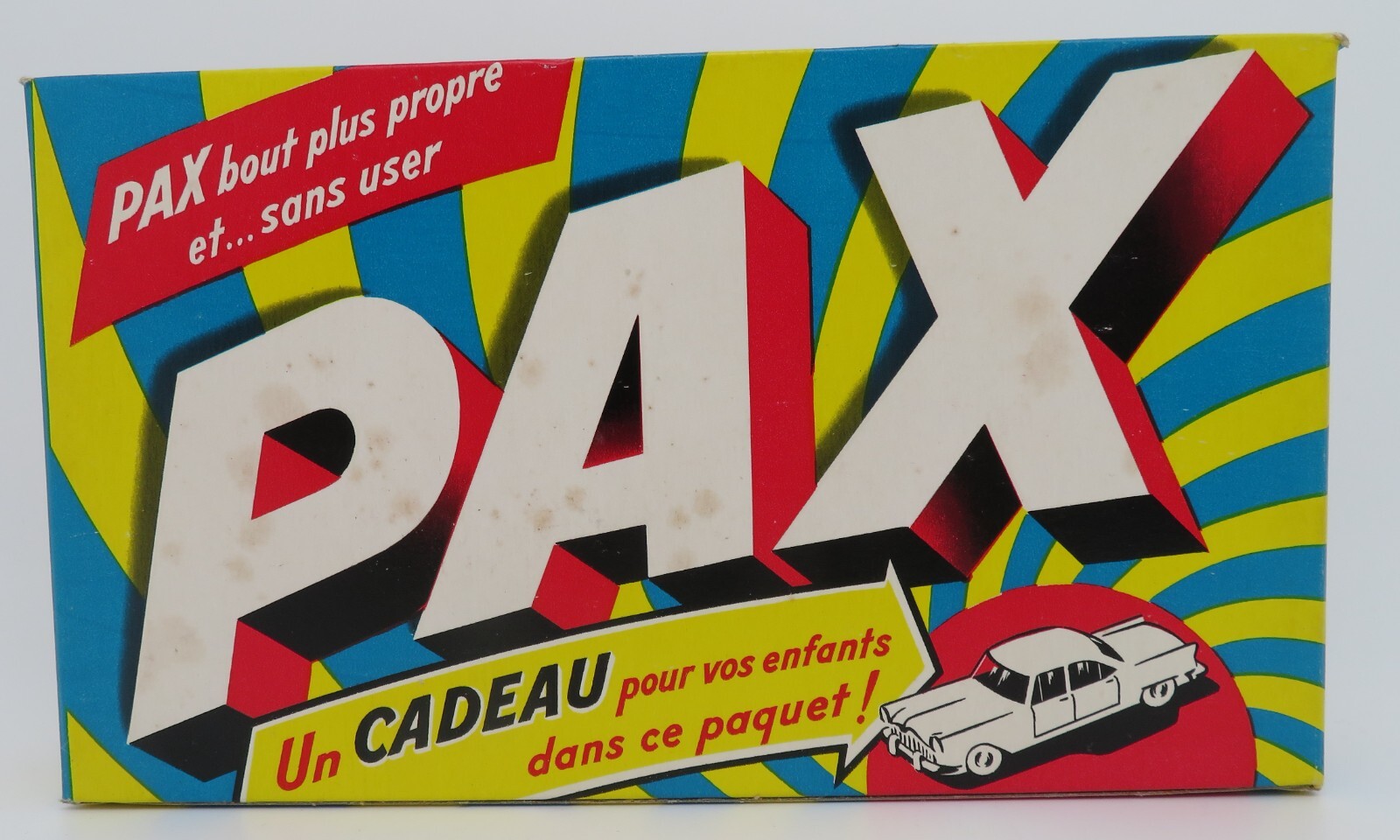 RARE PAQUET DE LESSIVE PAX fermé AVEC SON CADEAU VOITURE CADUM PAX à l ...