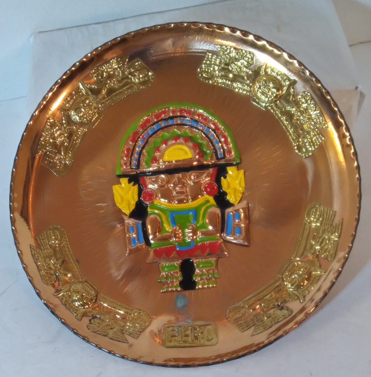 Peruvian Copper Wall Decoration Plates/ LOT OF 2 -Beautiful (man & lama ...