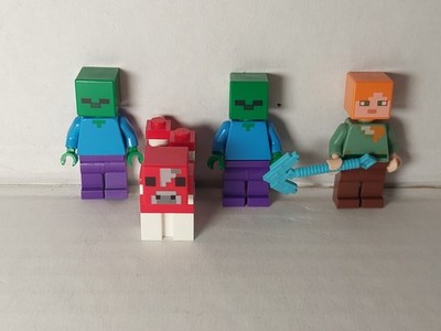 Set Of 3 Lego Minecraft Minifigures & Mooshroom Cow Alex Diamond ...