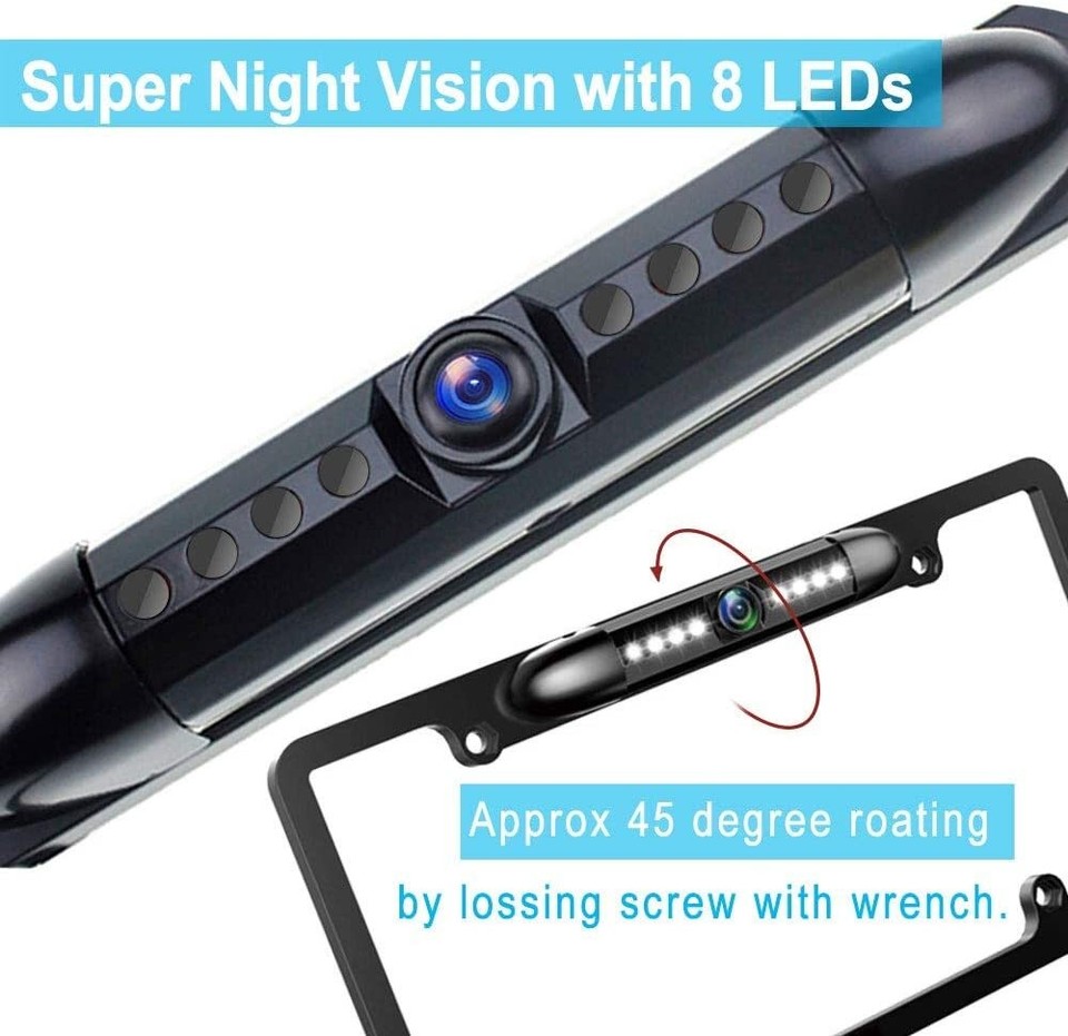 License Plate Metal Frame Rear View Backup Camera CMOS Night Vision HD ...