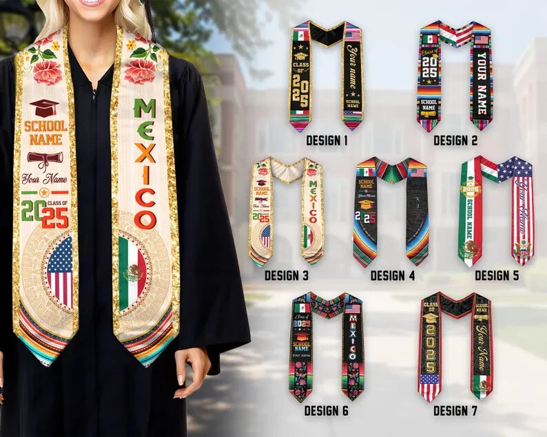 Mexican Graduation Sash 2025, Personalized Mexican USA Flag Graduation ...