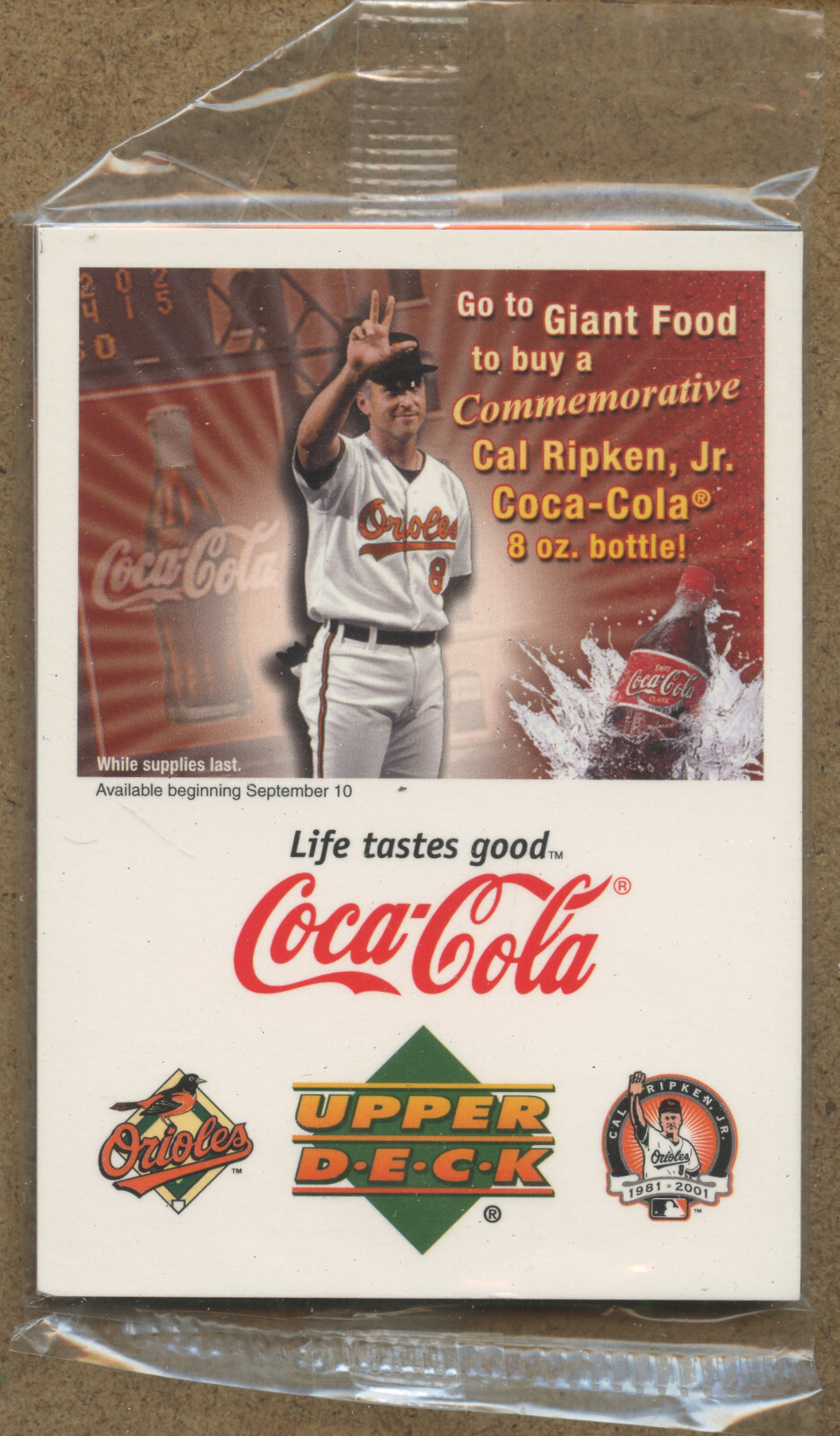 2001 Upper Deck Coca Cola Giant Food Cal Ripken Baltimore Orioles Cello ...
