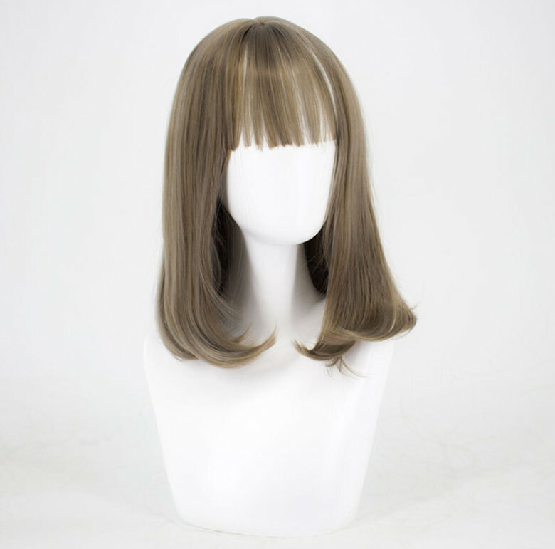 Korean Women Middle Long 40cm Bobo Head Curly Synthetic Hair Girl Wig ...