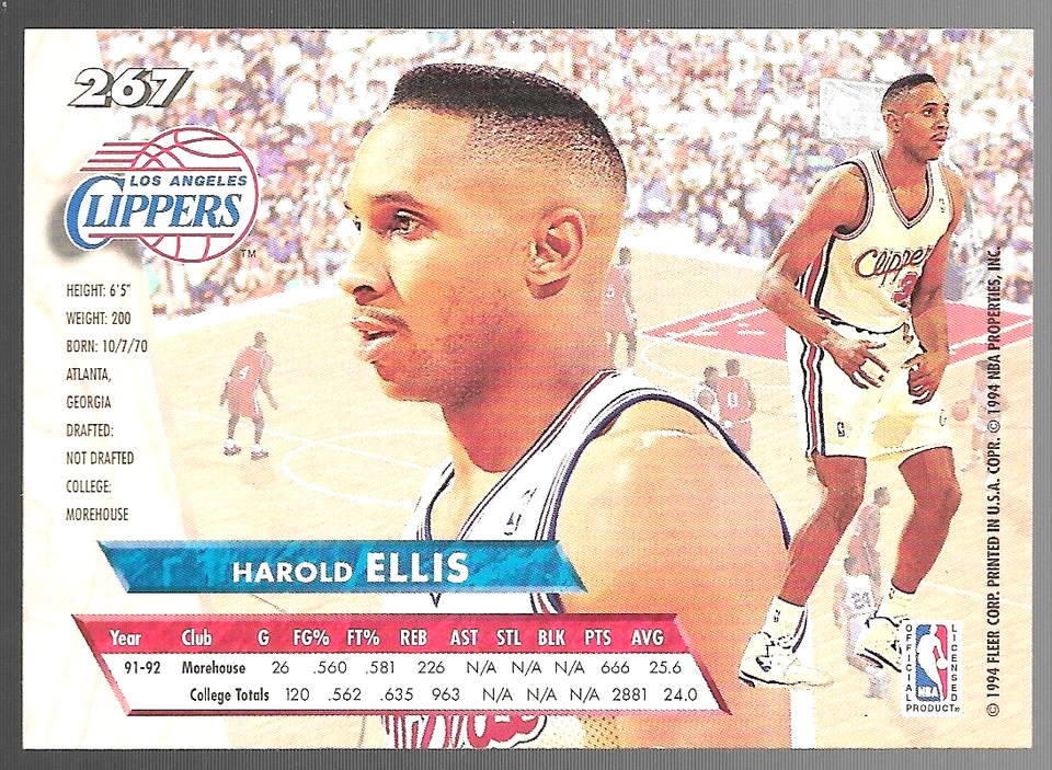 1993-94 Fleer Ultra Rookie Free Agent Harold Ellis 267 Los Angeles ...