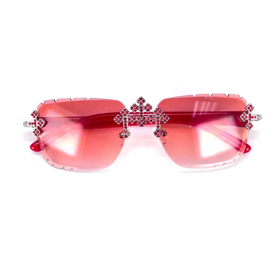 Triple Cross Red/Purple Lens ICED-OUT Diamond Hiphop Luxury Shades ...
