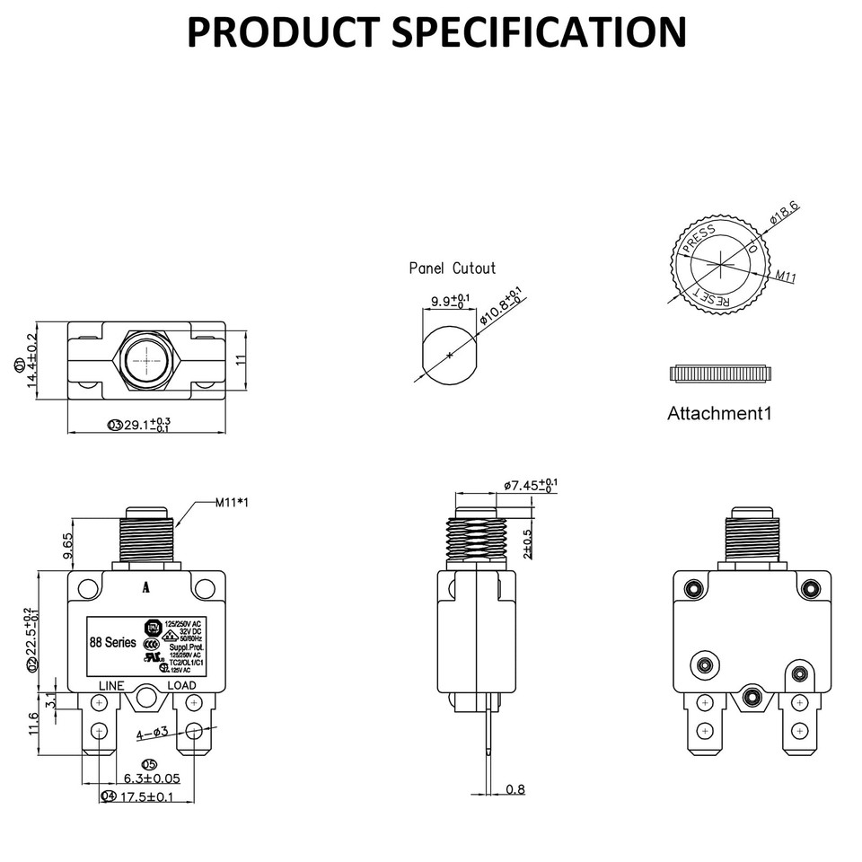 3Amp Circuit Breakers Thermal Overload Switch Protector 88 Series ...