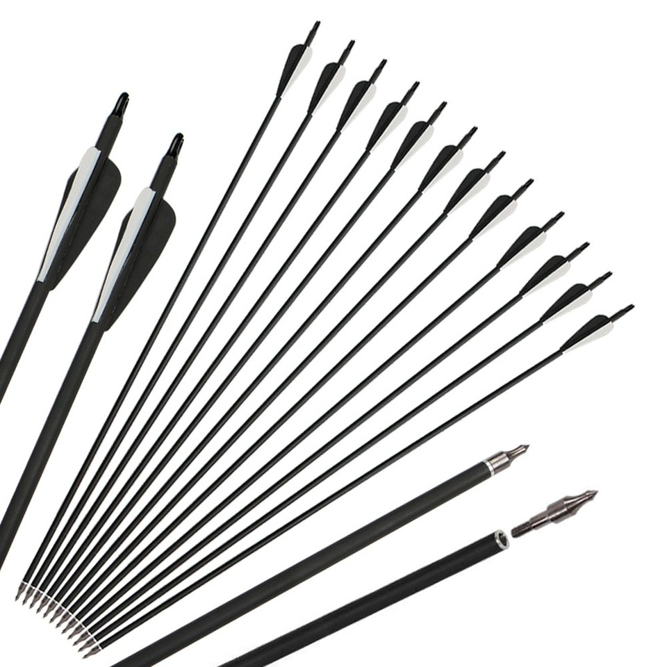 12x Archery Hunting Target Carbon Arrows ID6.2MM&Broadheads Set For ...