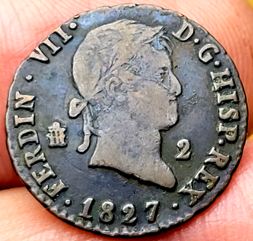 1827 Spanish 2 Maravedis King Ferdinand VII Copper Coin | eBay