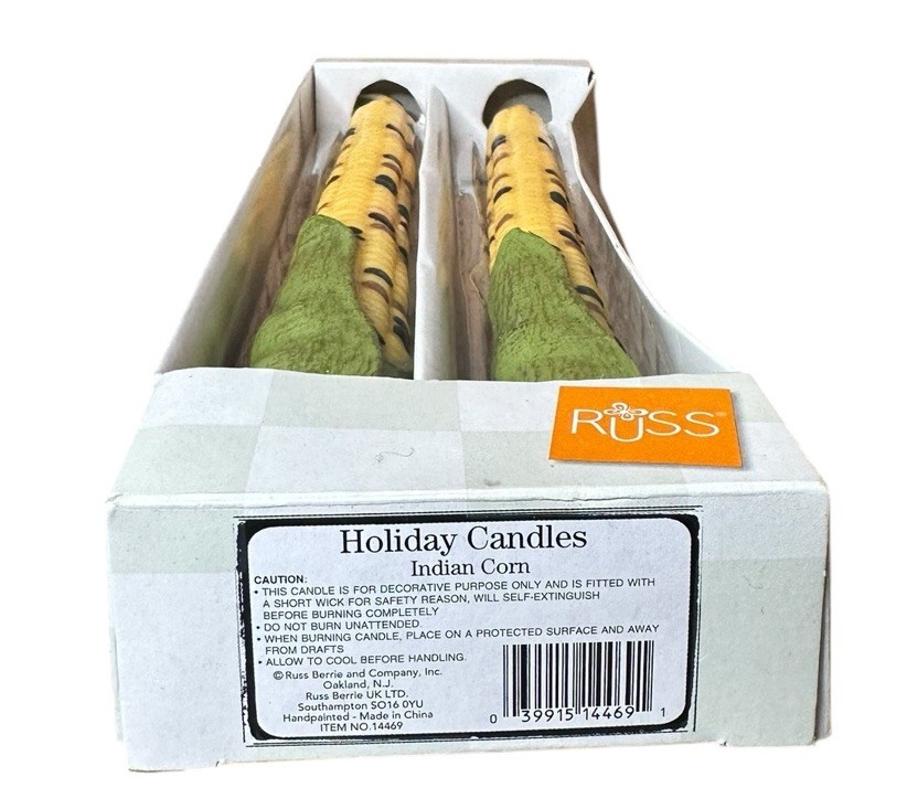 Vintage RUSS Indian Corn Taper Candle SET OF 2 Thanksgiving Fall ...