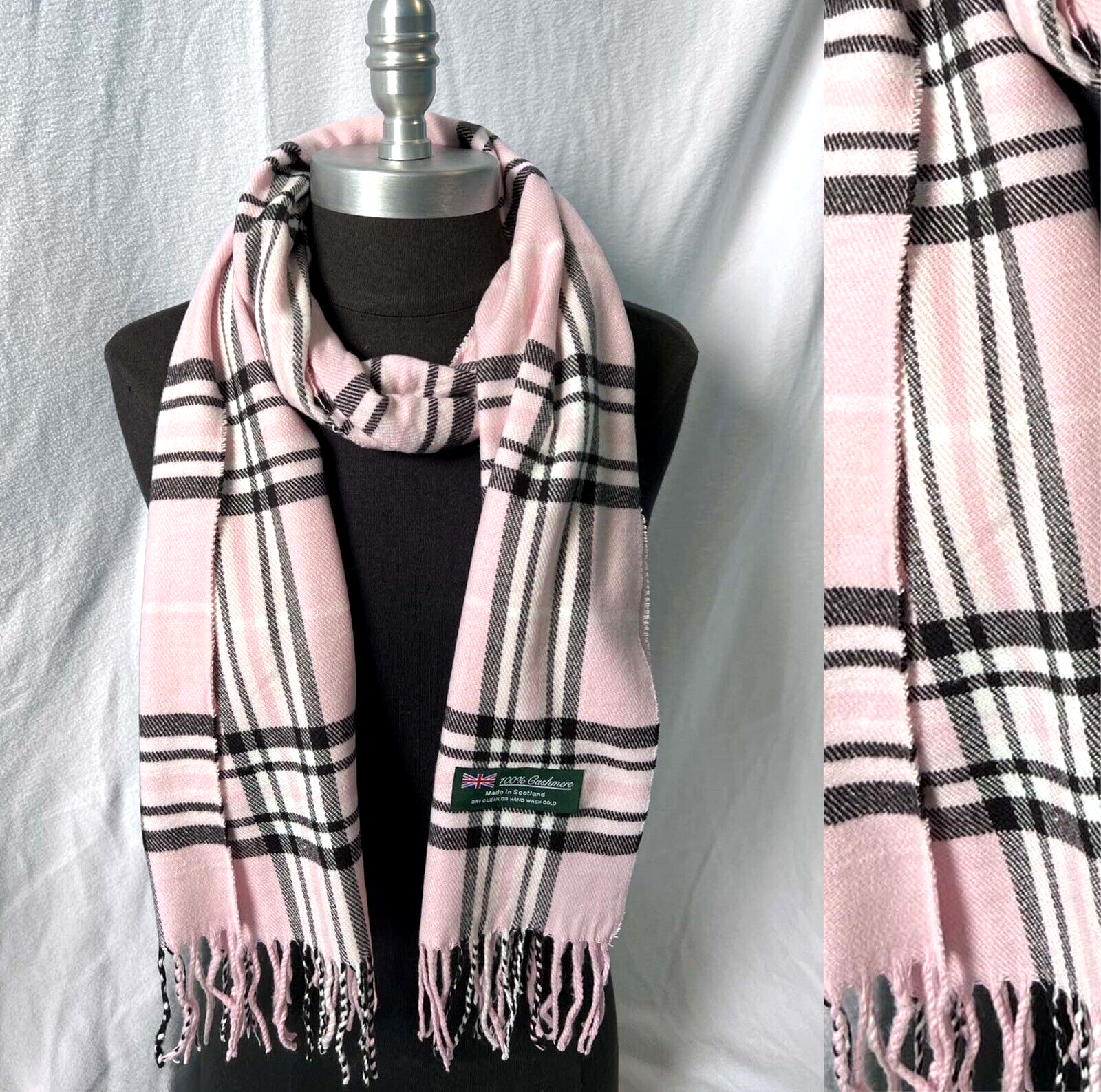 Womens Winter Warm SCOTLAND Made 100% CASHMERE Scarf Plaid Light Pink # ...