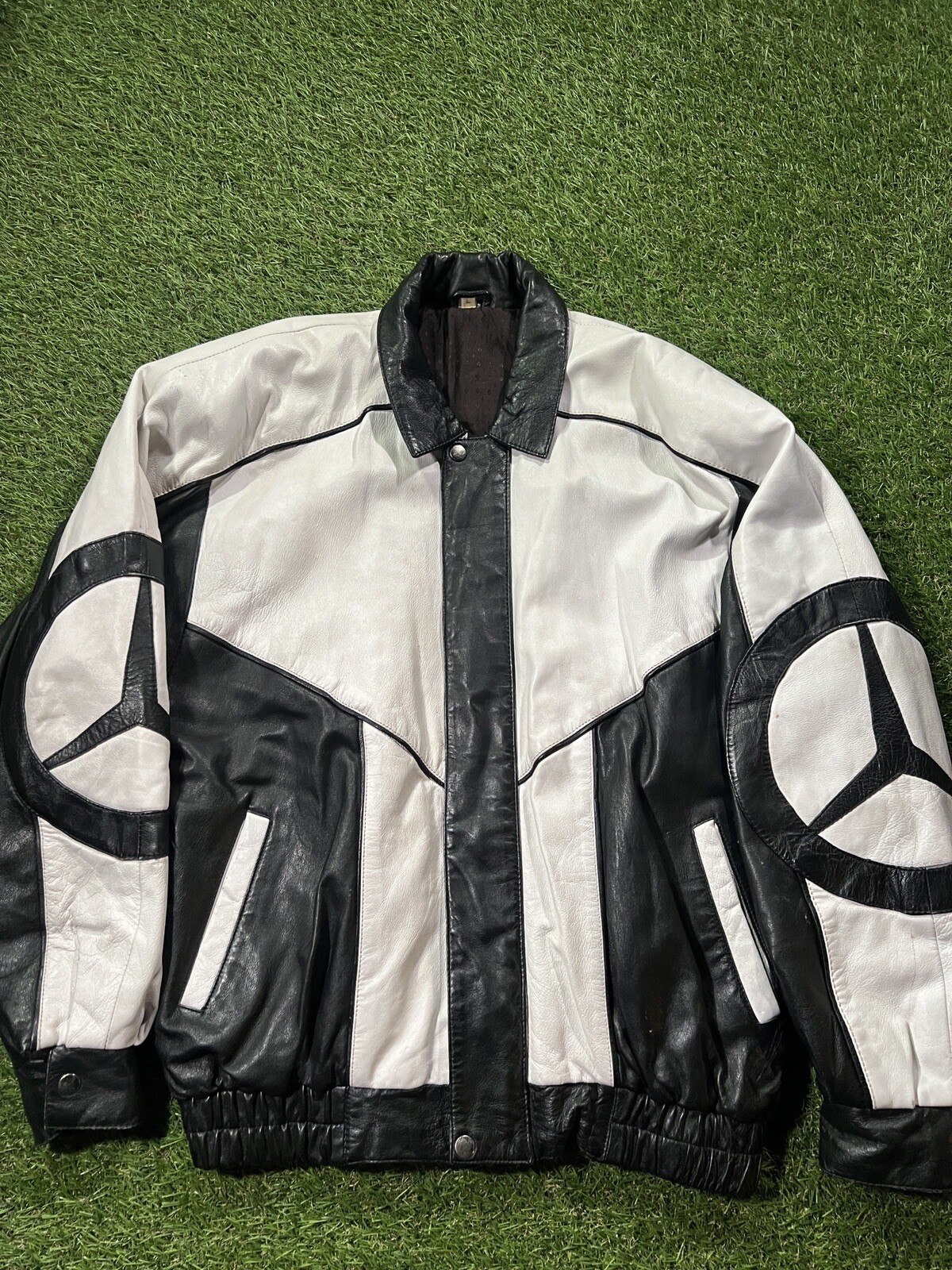 Vintage Mercedes Benz Leather Racing Jacket RARE Adul… - Gem