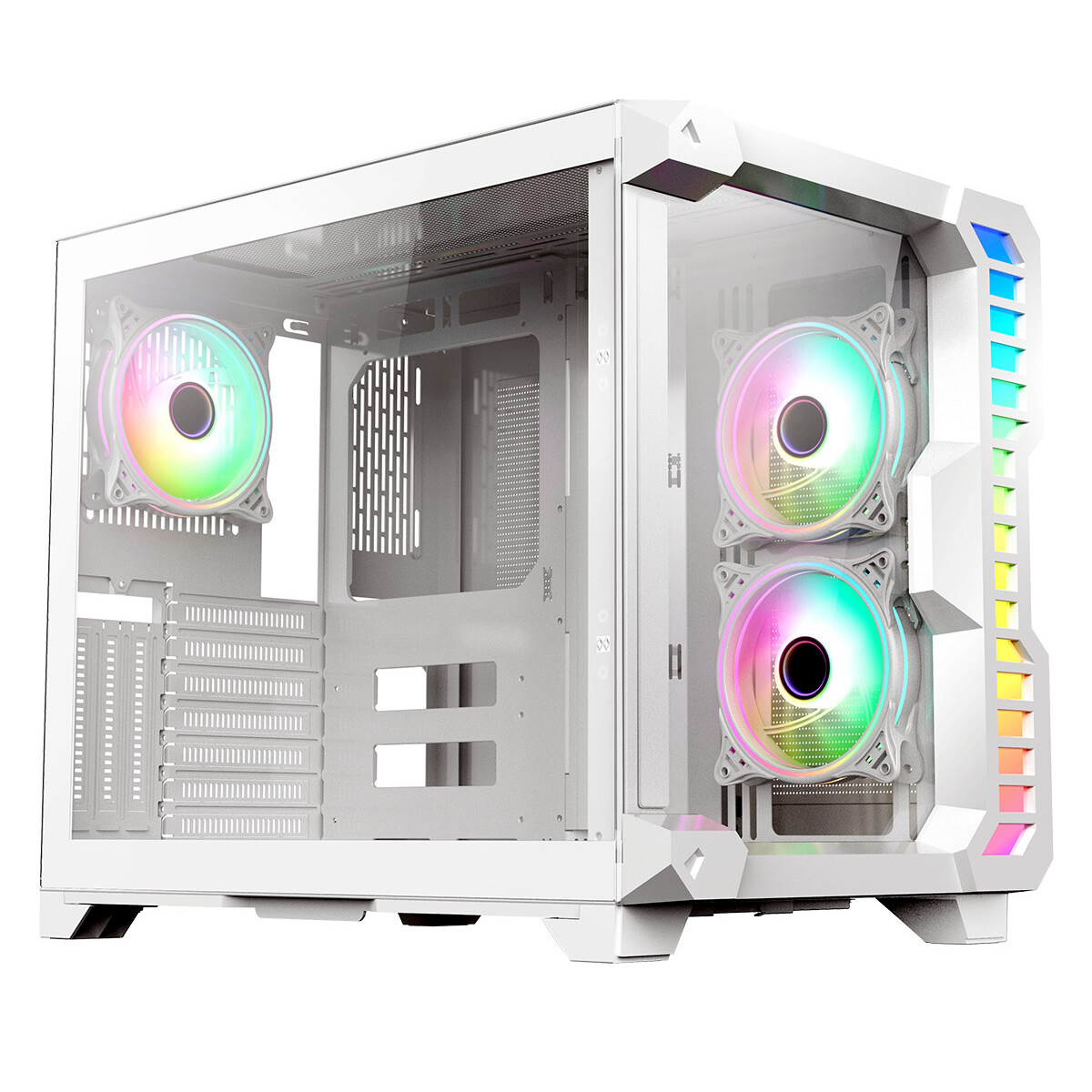 CIT Cube Gaming PC Case mATX 3x ARGB Fan LED Strip Tempered Glass Panel ...