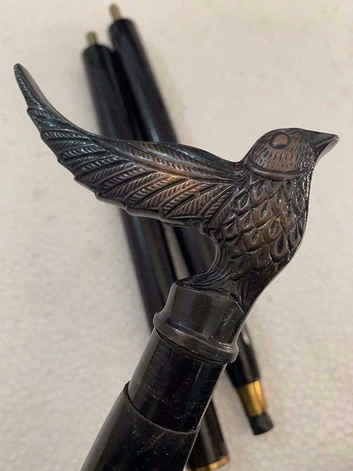 Black Wooden Inlay Walking Cane Brass Head Handle Canes Walking Stick ...