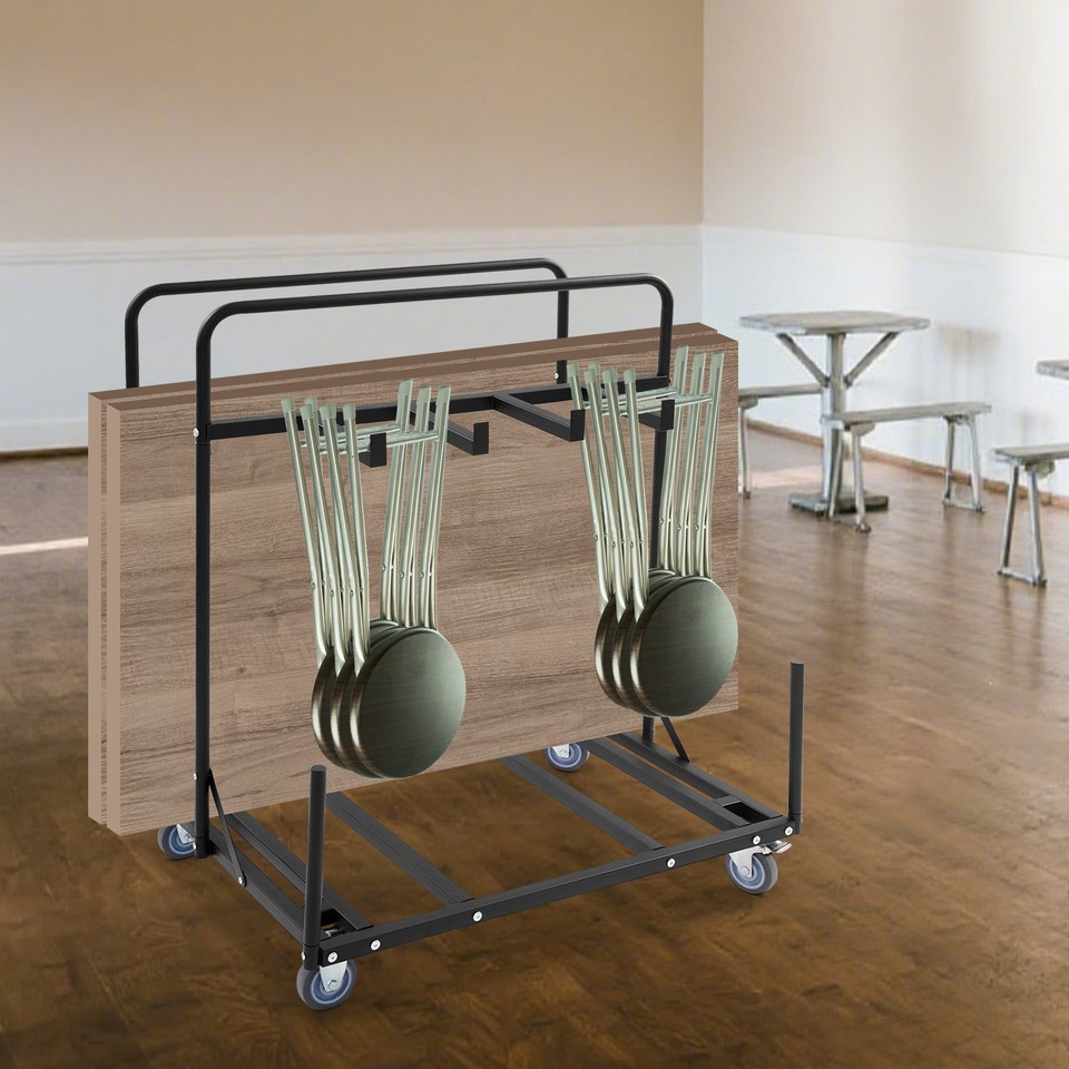 Portable Folding Table & Chair Cart with Round Table Dolly with ...