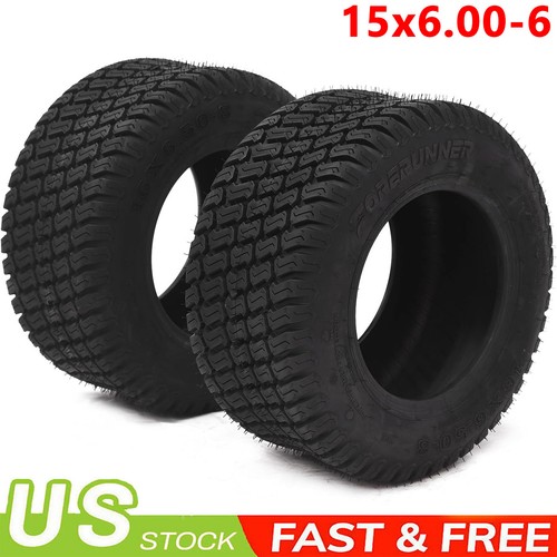 (2) 15x6.00-6 Lawn Turf Mower Tires 15x6x6 4PLY Tubeless Garden Tractor ...