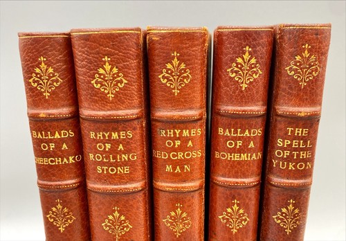 Antique Set of 5 ROBERT W SERVICE Books Gilt Tooled Leather Spines 1907 ...