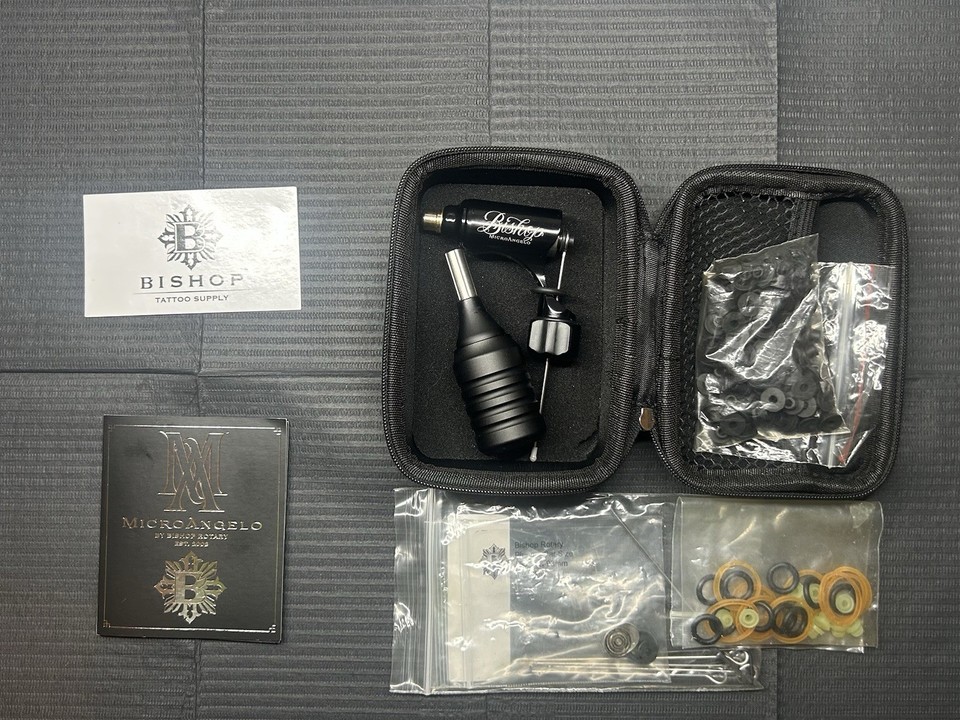 Bishop Rotary MicroAngelo Tattoo Machine, Case, Bands, Washers and grip ...