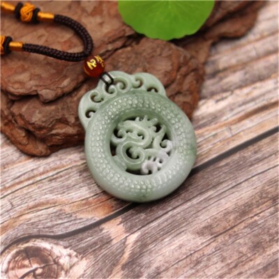 Jade Dragon Pendant Necklace Carved Natural Gifts Amulet Double-sided ...