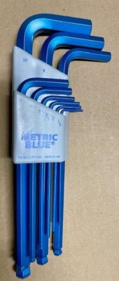 Metric Blue 9 Piece Metric Long L-Shape Hex Key Set 1.5-10 mm. Made in ...