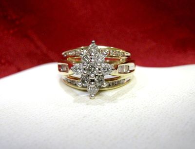 JWBR 10K YELLOW GOLD DAZZLING DIAMOND CLUSTER WATERFALL COCKTAIL RING ...