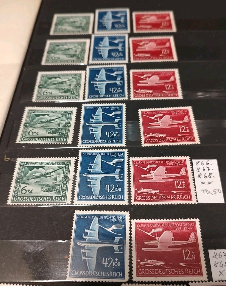 Germany 3rd Reich 1944 Mi# 866 -868 MH 25th Anniversary of Air Service ...