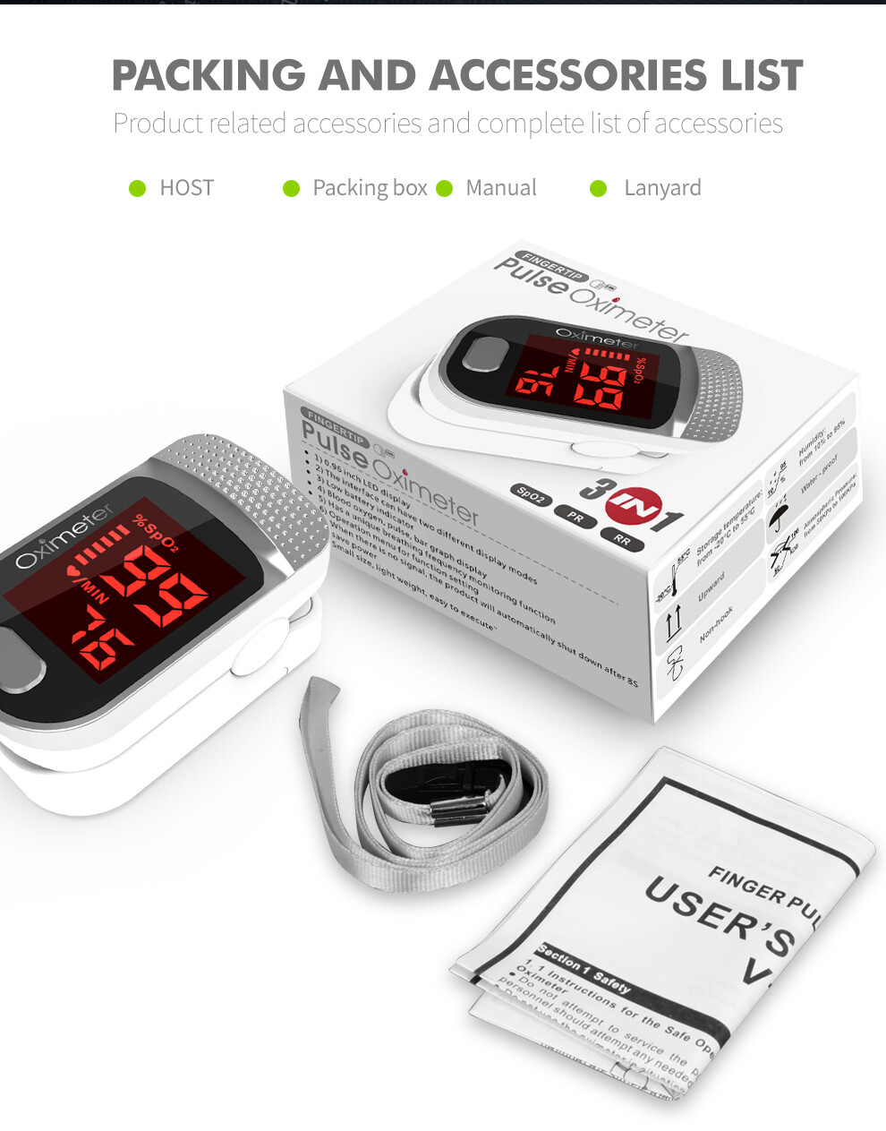 Fingertip Pulse Oximeter LED Display Blood Oxygen Saturation SpO2 ...