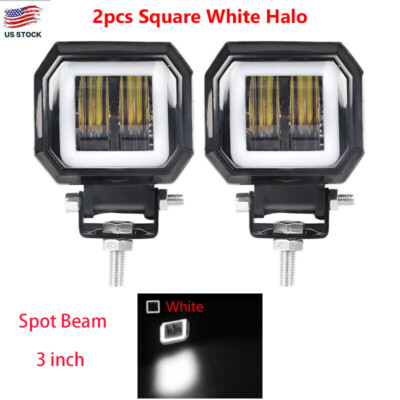 2x 3inch LED Work Light Bar Square Spot Fog Pods White Halo Driving Off ...