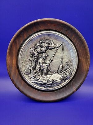 Fisherman Theamed Art Wall Decor Silver Colored Metal On Round Wood | eBay