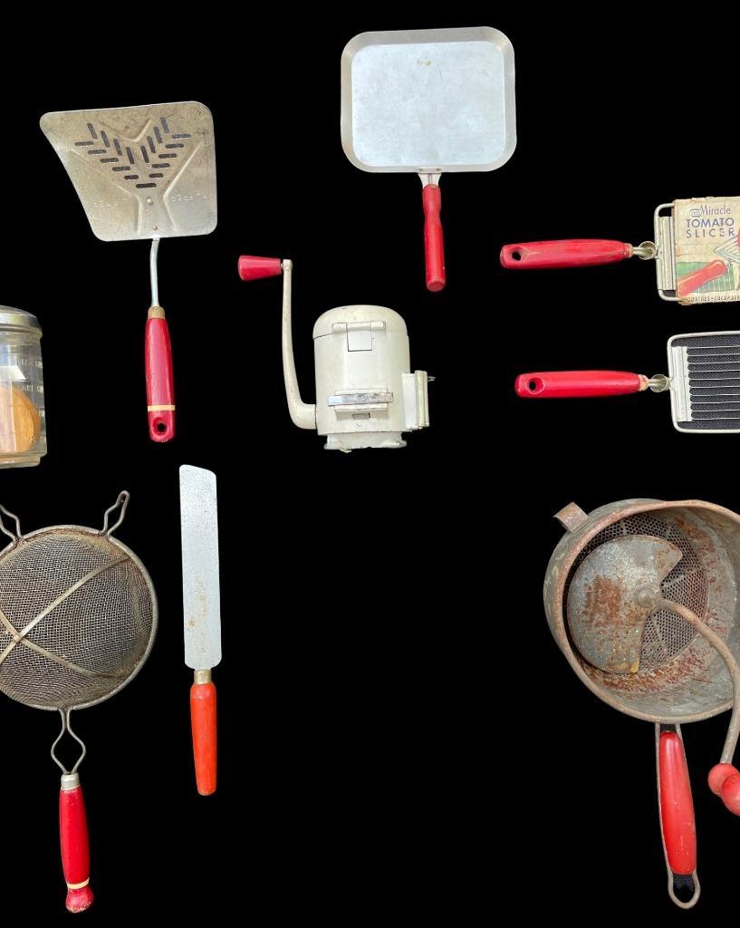 Kitchen Utensil Vtg 1930's Gadget Red Wood Handle LOT 13pc HTF Dazey ...