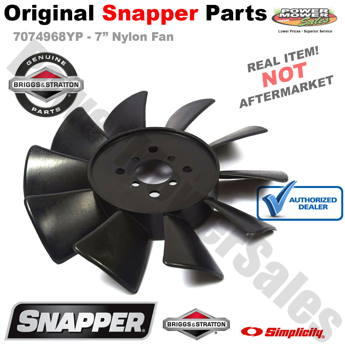 Genuine Snapper Rider Mowers 7” Nylon Fan for Lawn Mowers / 7074968YP ...