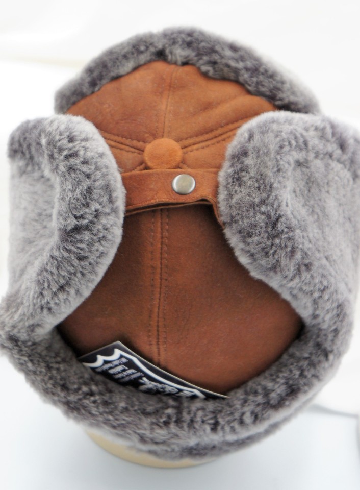 CHESTNUT RUST Real Sheepskin Shearling Leather Hat Trapper Ushanka ...