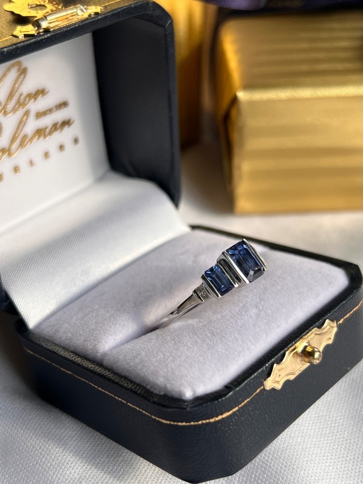 Contemporary Deep Blue Emerald Cut Iolite and Diamond 14k White Gold ...