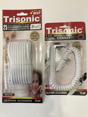 Trisonic Modular White Coil Phone Cord 7 ft. Ext. Cord 25 Ft. NIP TS ...