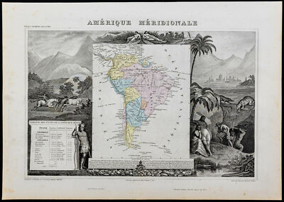 1869 - America the South - antique map Of Levasseur - engraving | eBay