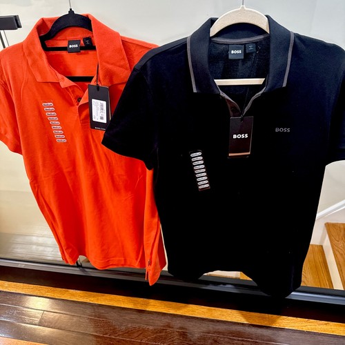 NWT HUGO BOSS Men's Black &OrangeLogo Embossed Designer Polo Shirt Size ...