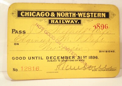 Vintage 1896 Chicago North Western Railroad Wisconsin Division Engineer ...