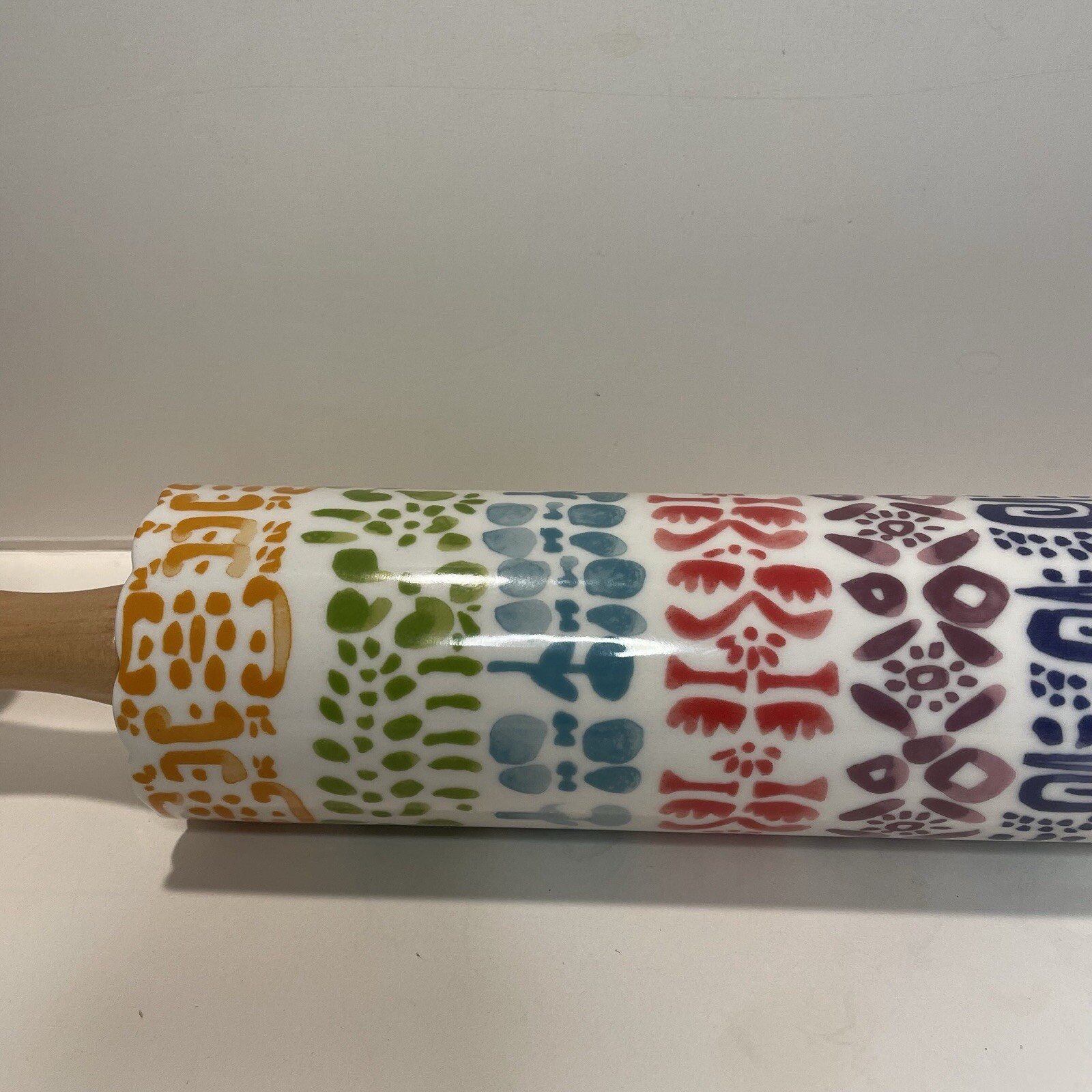 Anthropologie Ceramic Rolling Pin Hand Painted Multi Colored Blue ...