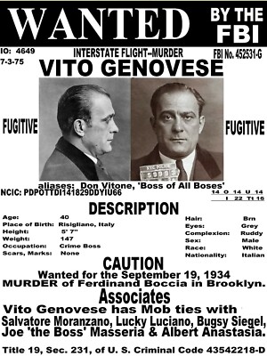 VITO GENOVESE 8X10 WANTED POSTER PHOTO MAFIA ORGANIZED CRIME MOBSTER ...